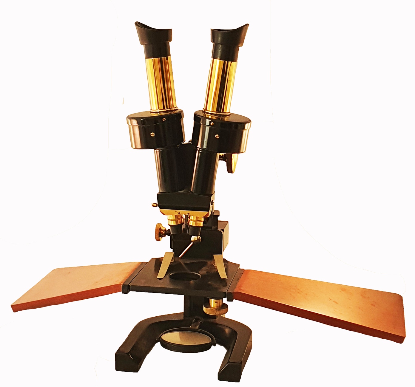 A black and gold microscopeDescription automatically generated